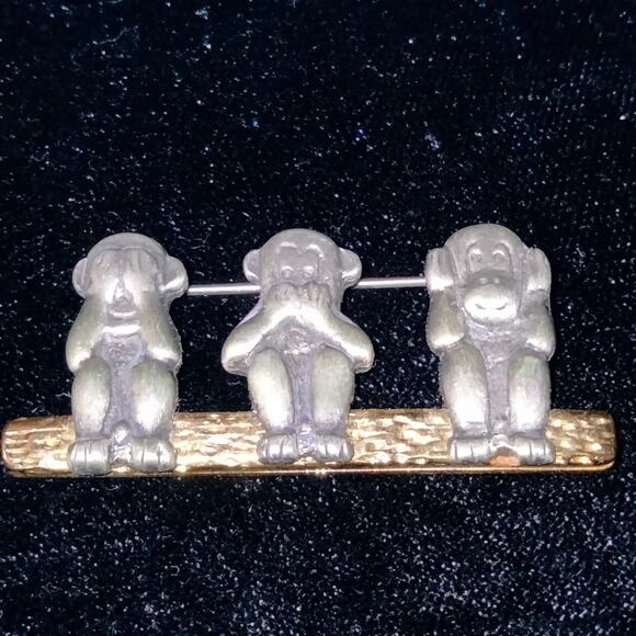 No Brand | Jewelry | Three Wise Monkeys Vintage 8s Brooch Pin Silver ...